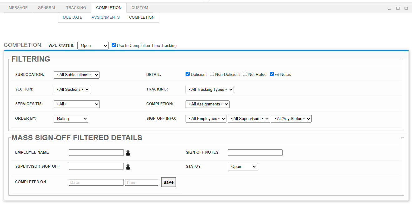 Completing Inspection Deficiencies in Work Orders